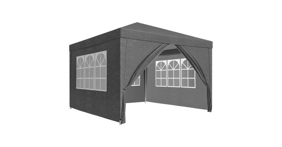 Cort Pavilion Gradina 3x3m Gri, cu Pereti Laterali si Ferestre. Ideal ...