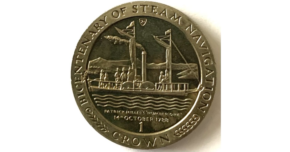 INSULA MAN 1 CROWN 1988, (BICENTENARY OF STEAM NAVIGATION - Patrick ...