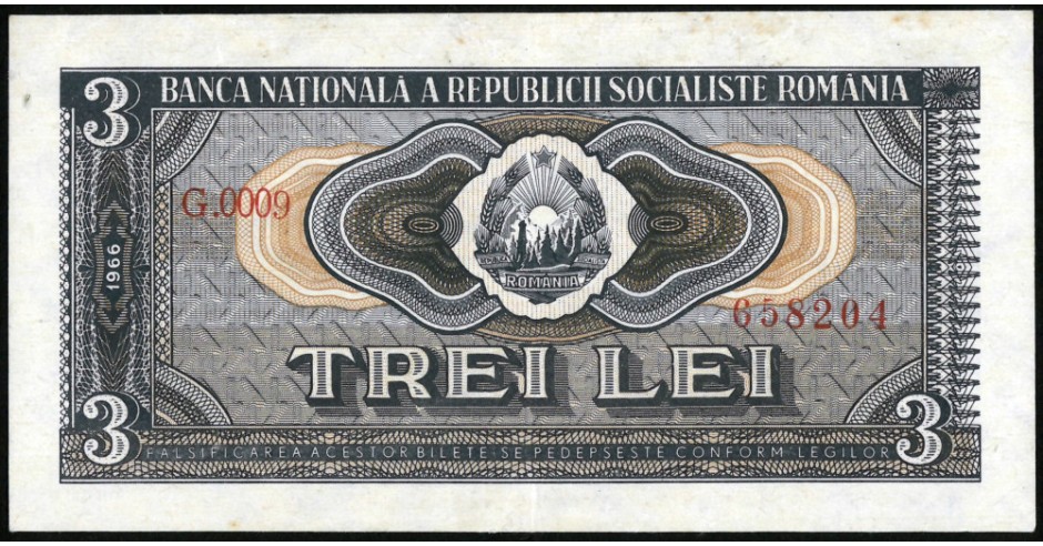 Bancnota Veche Romaneasca 3 LEI 1966 stare XF | arhiva Okazii.ro