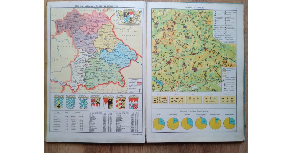 Atlas geografic scolar vechi Germania Bavaria 1963 harta manual scoala ...