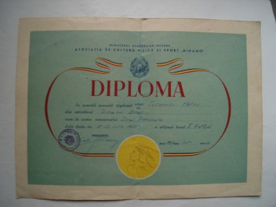 Diploma MAI Asociatia de cultura fizica si sport Dinamo, 1955, locul I ...