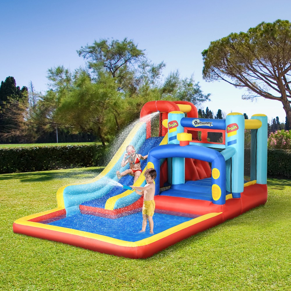 Outsunny 4 in 1 Castel Gonflabil pentru Copii cu Tobogan Piscina ...
