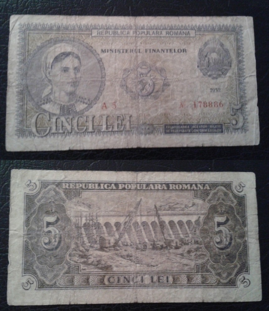 Bancnote Romania, bani vechi, 5 lei 1952- SERIE ROSIE | arhiva Okazii.ro