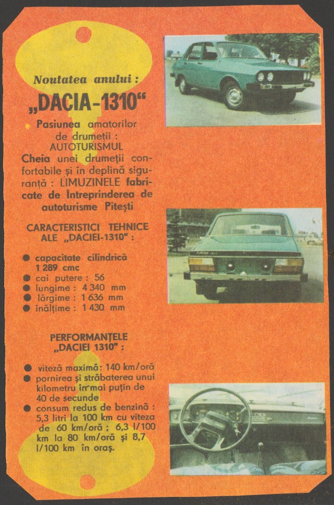 DACIA 1310 - reclama din Epoca de Aur, publicitate romaneasca anii 80 | arhiva Okazii.ro
