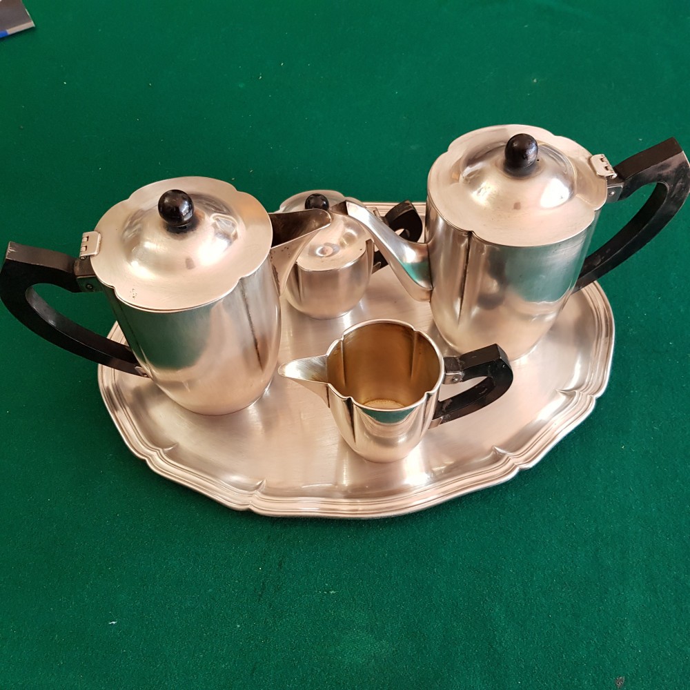 SERVICIU DE 5 PIESE ARGINTATE PT. CEAI SI CAFEA - anii 1930 - stil ART ...