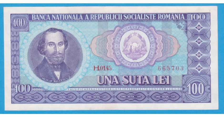 (10) BANCNOTA ROMANIA - 100 LEI 1966, PORTRET NICOLAE BALCESCU,STARE ...