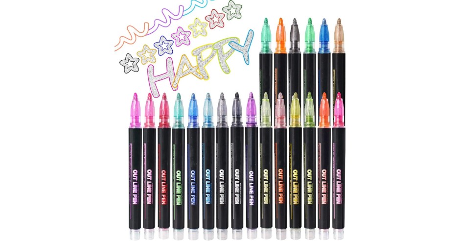 Set 24 markere desen, cu chenar colorat, culori cu aspect metalic ...