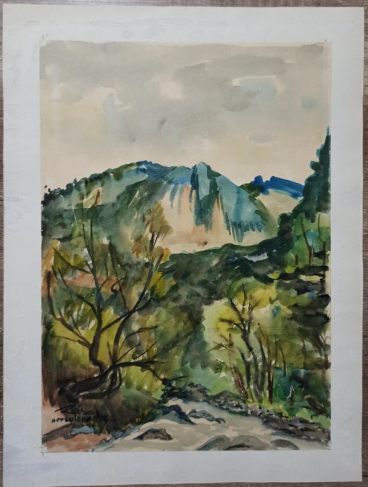 Peisaj la Herculane// acuarela Rodica Raileanu 1974, Portrete, Cerneala ...
