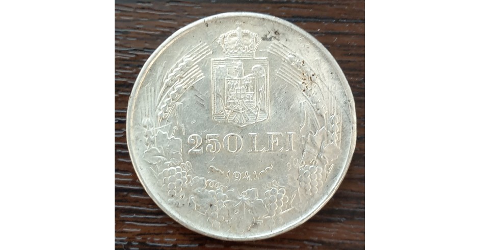 (A904) MONEDA DIN ARGINT ROMANIA - 250 LEI 1941 NSD, NIHIL SINE DEO ...