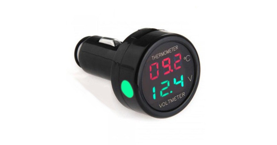 Voltmetru - Termometru auto, digital, afisaj rosu - verde, conectare ...