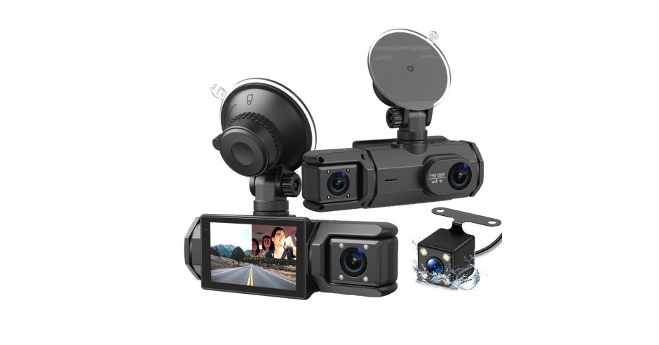 Camera Auto DVR ZYTEQ®️ S2 Full HD 1080P, 3 Lentile (Față, Interior ...