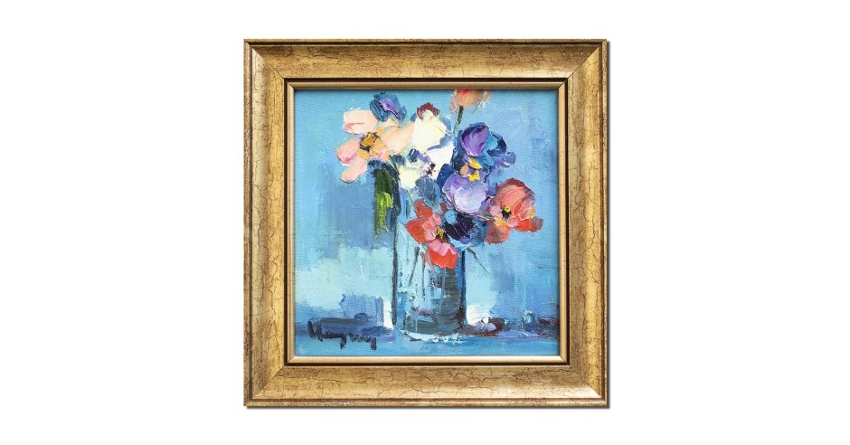 Tablou inramat pictat manual, Aranjament floral minimalist, 25x25cm ...