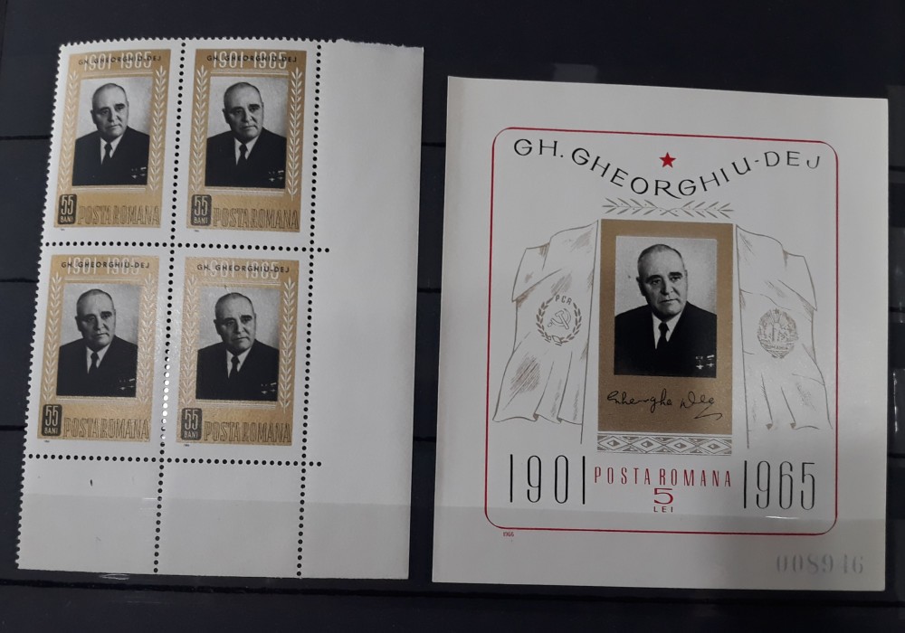Ghe. Gheorghiu Dej - Lp 623, 624 / 1966 - Serie MNH in bloc de 4 + coli ...