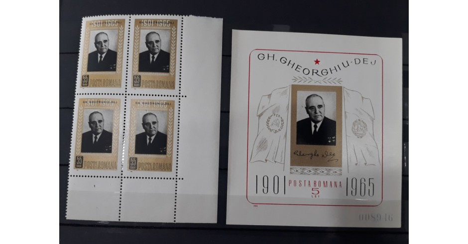Ghe. Gheorghiu Dej - Lp 623, 624 / 1966 - Serie MNH in bloc de 4 + coli ...