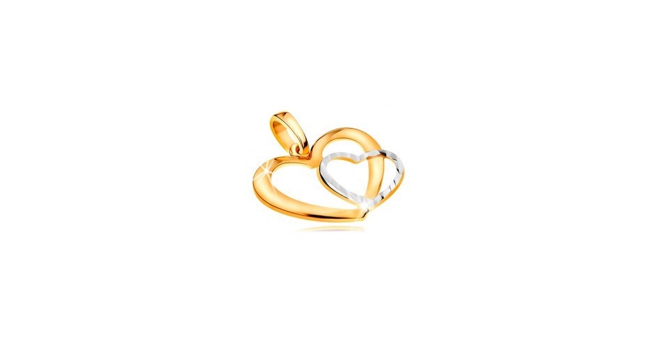 Pandantiv realizat din aur combinat 585 - contur inima,bicolora si ...