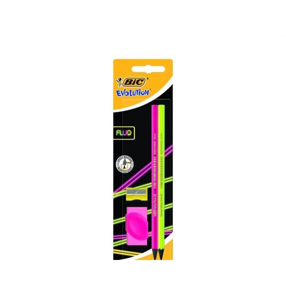 Creion Grafit Bic Evolution Fluo, 2 Buc/set, Mina Hb, Radiera Si ...
