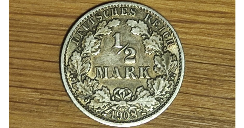 Germania -moneda colectie argint 900- 1/2 mark 1908 J - valoare catalog ...