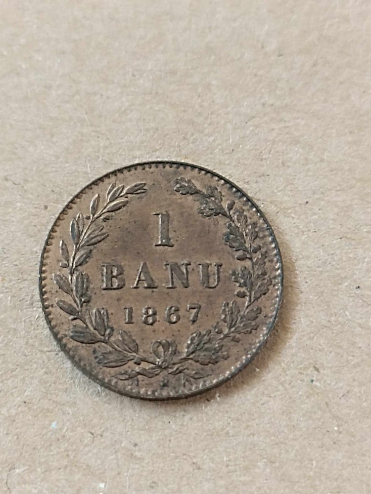 1 Banu 1867 - H . Patina originala, luciu de batere. UNC . Rara in ...