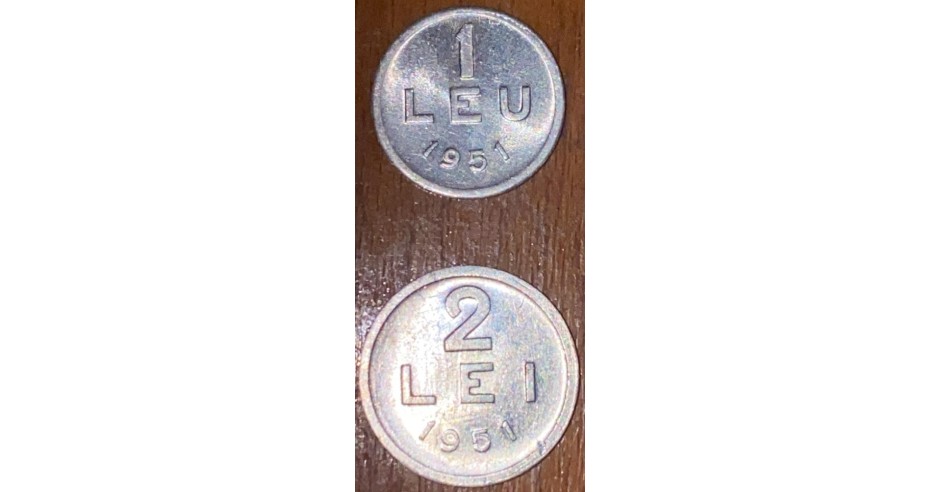 ROMANIA SET MONEDE 1 LEU si 2 LEI 1951 ALUMINIU/ MONEDELE DIN POZE ...