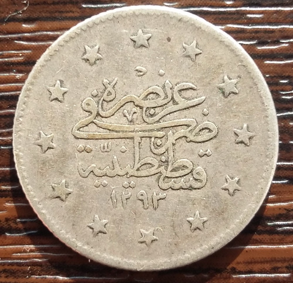 (A18) MONEDA DIN ARGINT TURCIA - 2 KURUS 1293 (1902), SULTANUL ...