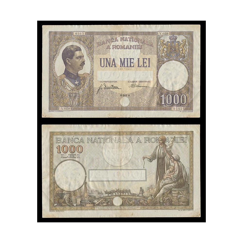 Bancnote Romanesti, bani vechi, 1000 lei 1934, Carol II foarte rara ...