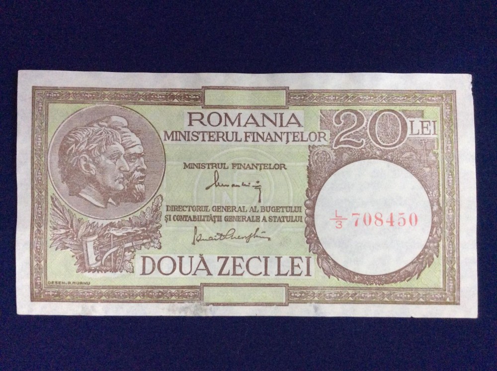 Bancnote Romania - 20 lei 1947-1950 - seria 708450 (starea care se vede ...