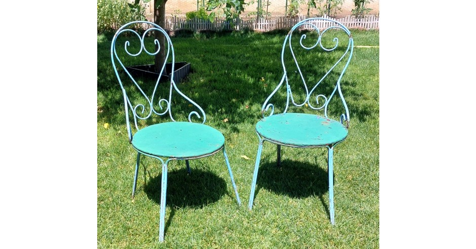 Scaune metalice de gradina cu spatar, model vintage romanesc, berarie ...