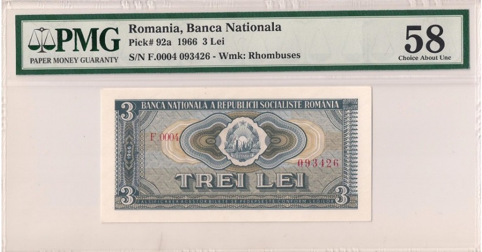 ROMANIA 3 lei 1966 P-92a PMG58 | arhiva Okazii.ro