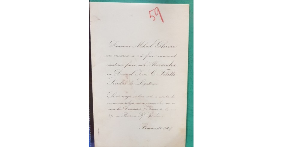 Alexandra Ghica si Ioan C. - Invitatie Casatorie, semnata de gravorul ...