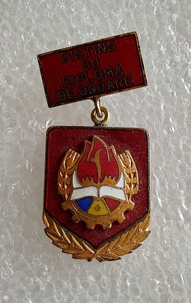 Insigna - medalie pionieri - Distins cu diploma de onoare, Romania de ...