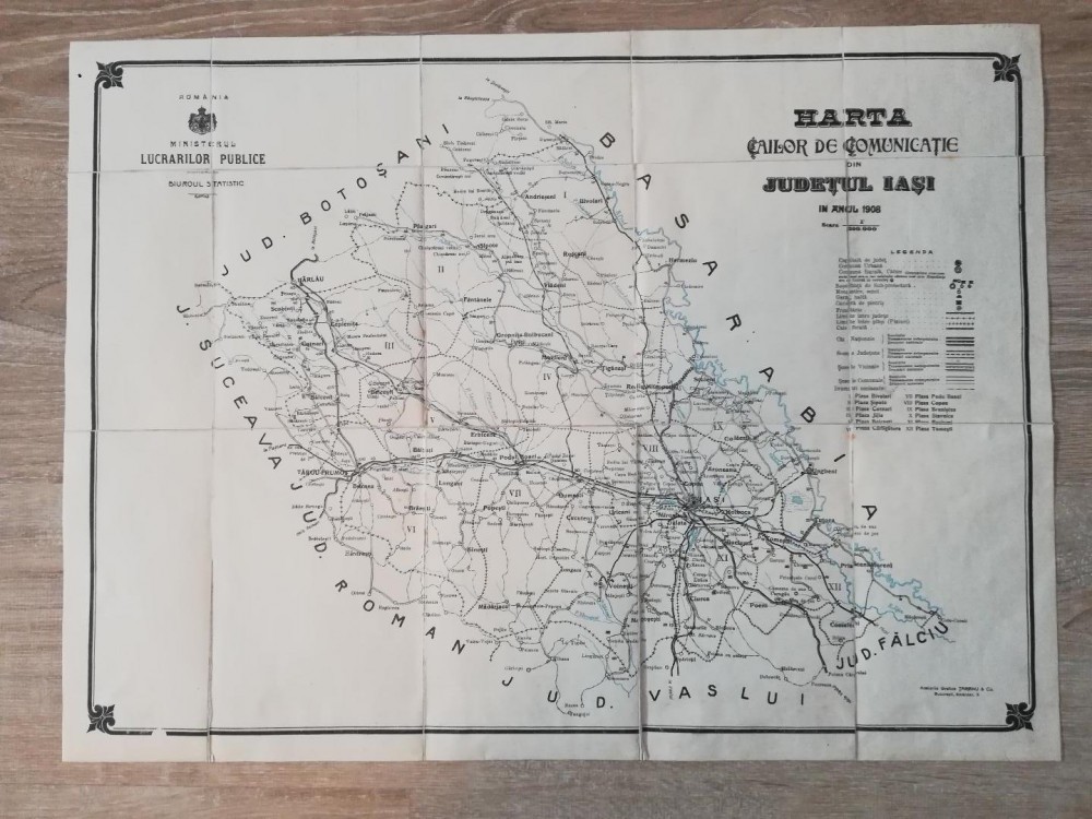 Harta judetului Iasi 1908 | arhiva Okazii.ro