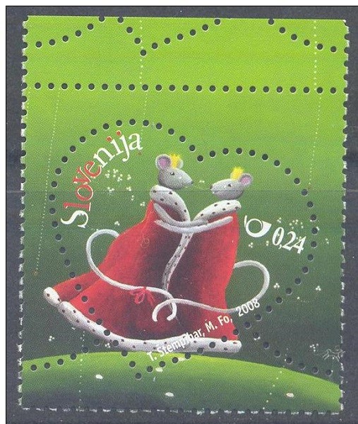 Slovenia, Sf. Valentin, soricei, timbru in forma de inima, 2008, MNH ...