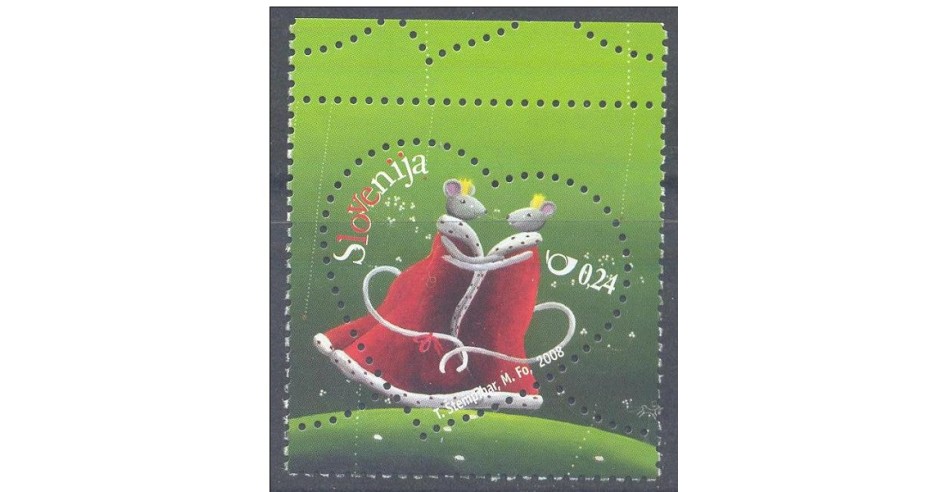 Slovenia, Sf. Valentin, soricei, timbru in forma de inima, 2008, MNH ...