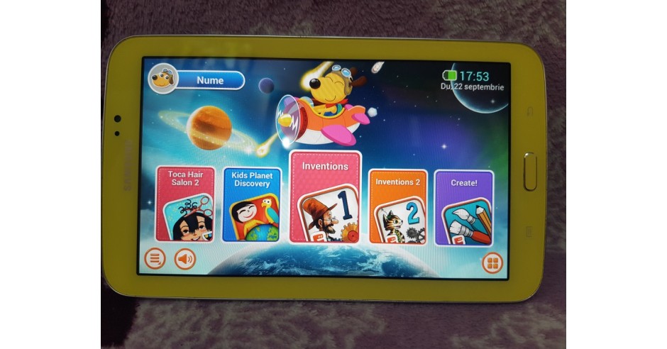 TABLETA Samsung Galaxy Tab 3 SM-T2105 Kids Yellow - 8GB, 7" FUNCTIONALA | arhiva Okazii.ro