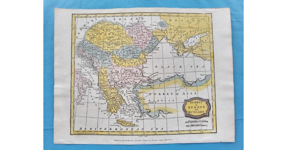 Harta Europei de Sud-Est cu reprezentari provincii romanesti, tiparita ...