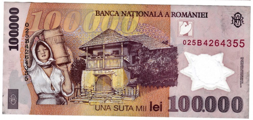 Bancnota 100.000 lei 2001 ( 100000 ) prefix 02 2002 polymer VF+ ...