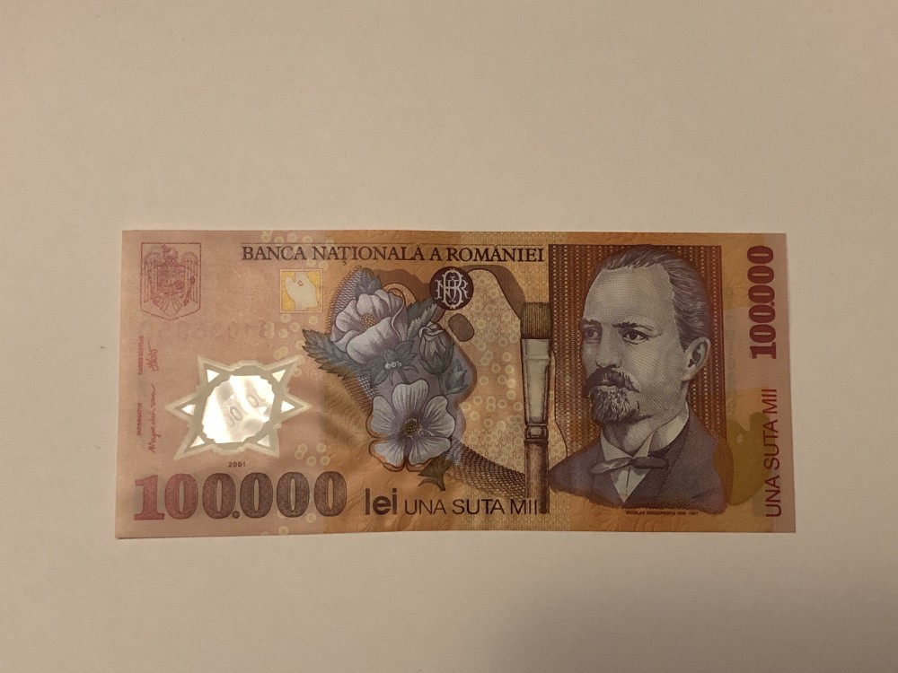 100000 lei 2001 UNC impecabila Romania colectie bancnota bani vechi ...