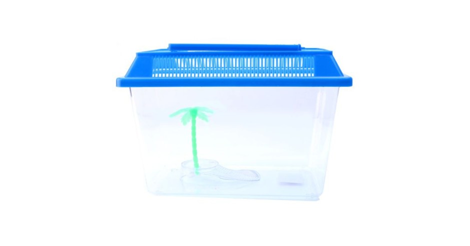 Acvariu din plastic cu palmieri - 21x14x14cm | arhiva Okazii.ro