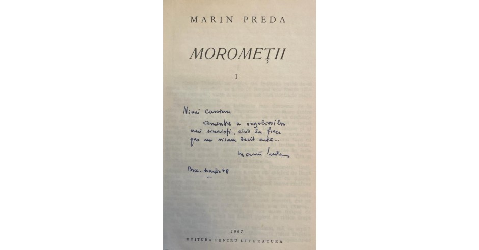Marin Preda, Moromeții, 1967, două volume cu dedicație pentru Nina ...