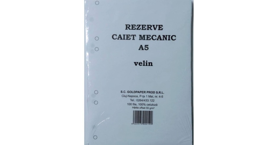 Rezerva Caiet Mecanic A5 Velin GOLDPAPER, 100 Coli/Top, Top Foi Veline ...
