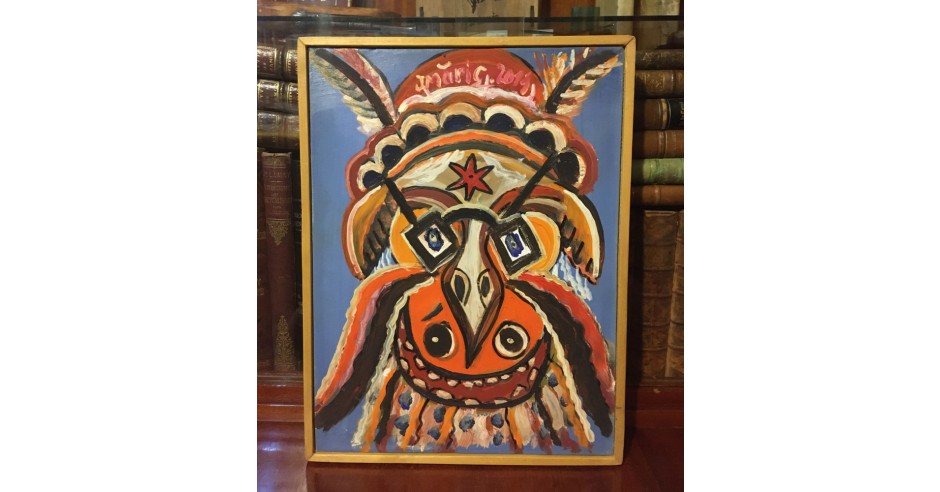 Ioan Maric - MASCA POPULARA ROMANEASCA (ulei pe panza, semnat, 33x26cm ...