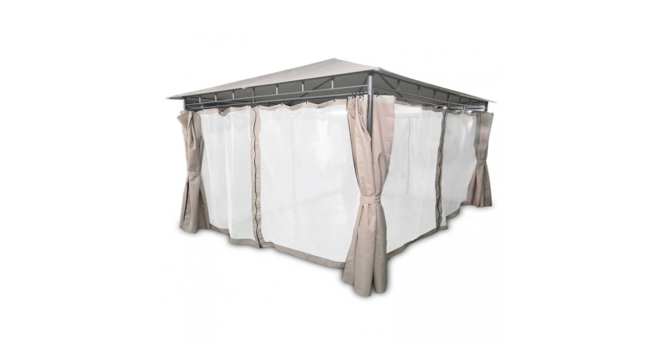 Cort Pavilion de gradina cu 4 pereti + plasa de tantari, bej, 3x4 m ...