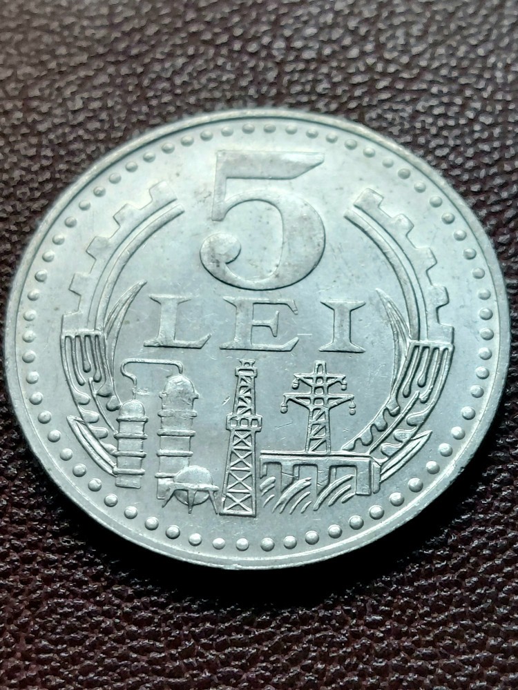 Moneda Romania 5 lei 1978 aUnc Piciorele Trepiedului Egale -Luciu de ...