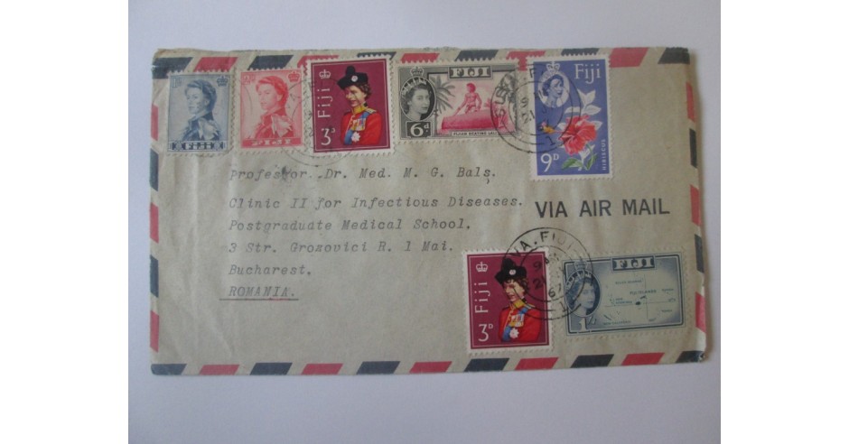 Rar! Plic circulat Fiji/Suva-Bucuresti 1967,destinatar:Prof.Dr.Matei G ...