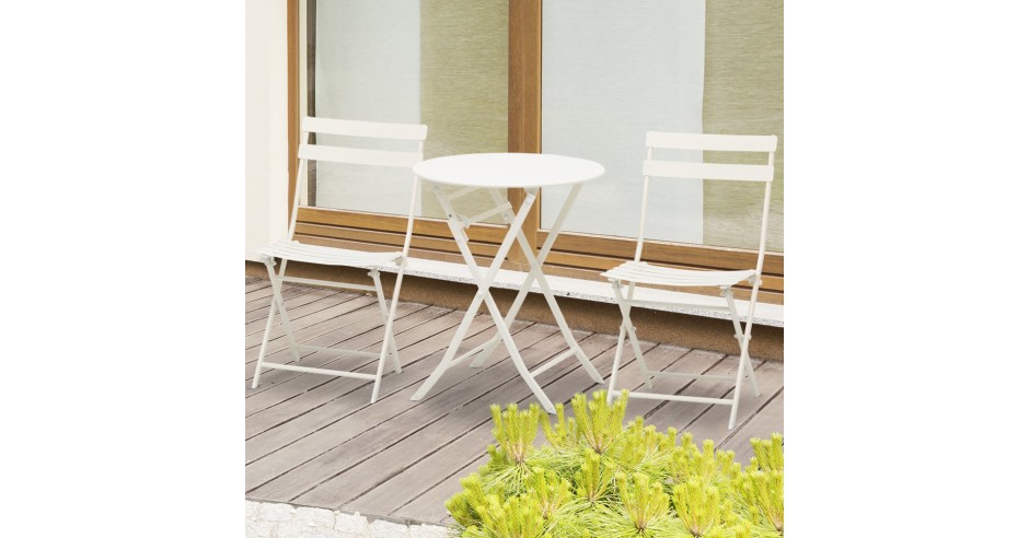 Outsunny Masuta cu Scaune de Gradina Pliabile din Otel Alba, Set de 3 ...