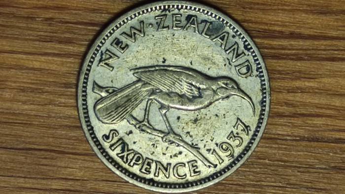 Noua Zeelanda - moneda de colectie exotica - 6 pence 1937 argint ...
