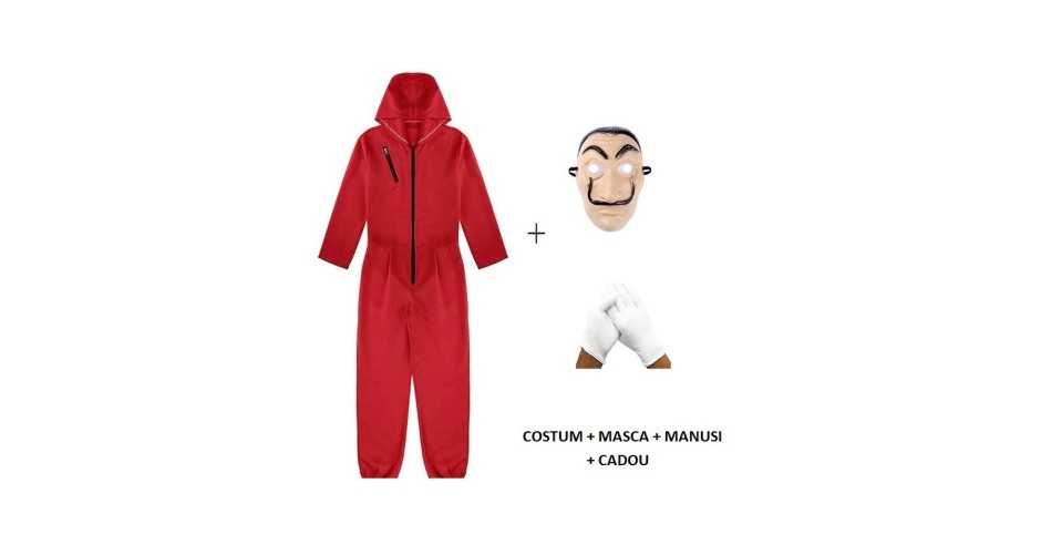 Costum 4in1 masca manusi Casa del Papel Money Heist Fabrica de bani ...
