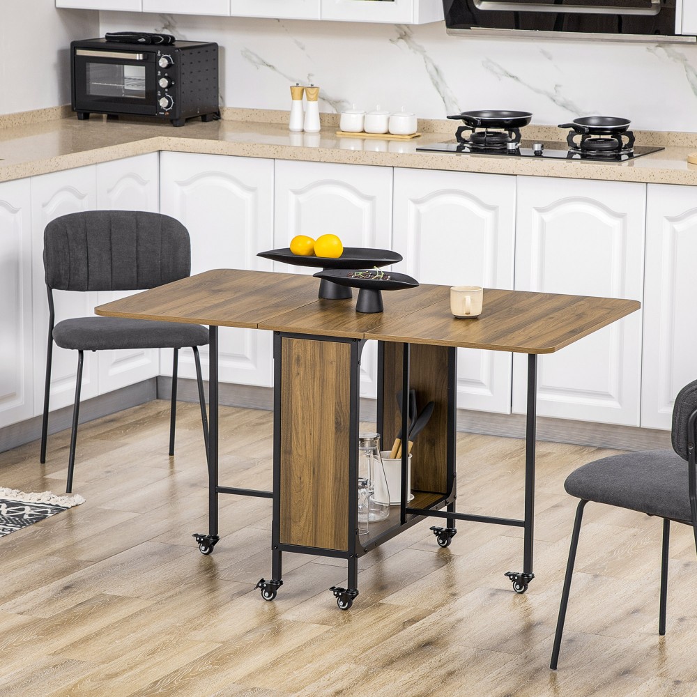 HOMCOM Masa pliabila pentru bucatarie si living cu 6 roti si raft, masa ...