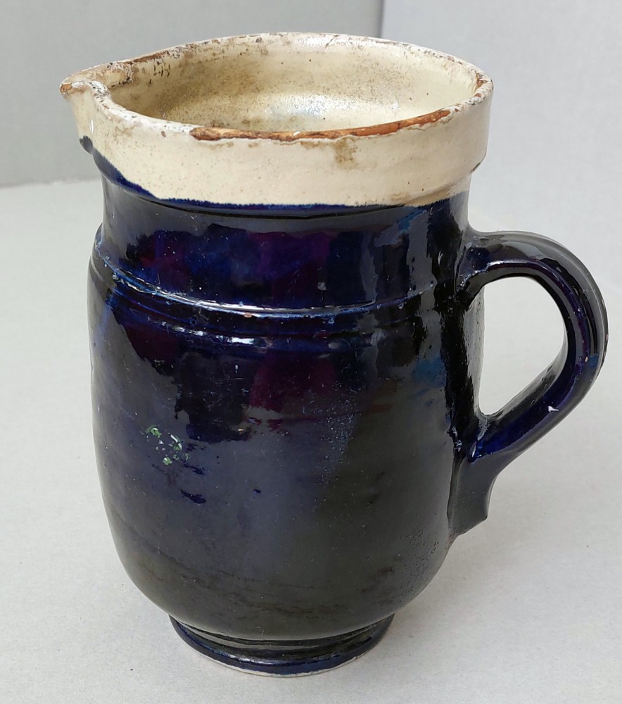 Ulcea din ceramica pictata albastru inchis, olarit traditional, vechime ...