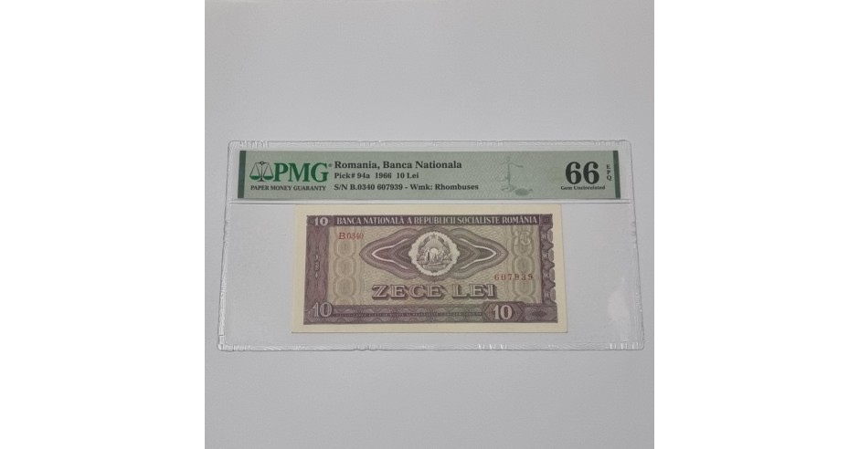 BANCNOTA UNC 10 LEI 1966 GRADATA PMG 66 EPQ | Okazii.ro